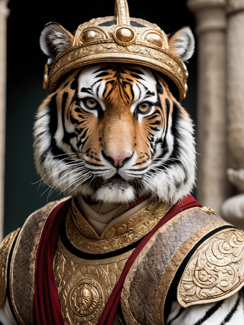 Premium Free ai Images | roman costumed tiger historical wild animal in ...
