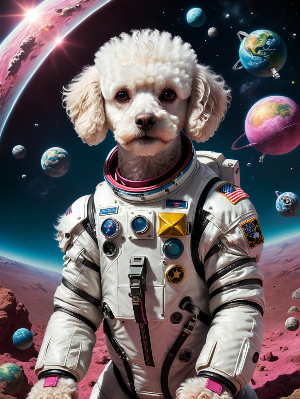 Premium Free ai Images | white poodle space suit earth orbit funny dog ...