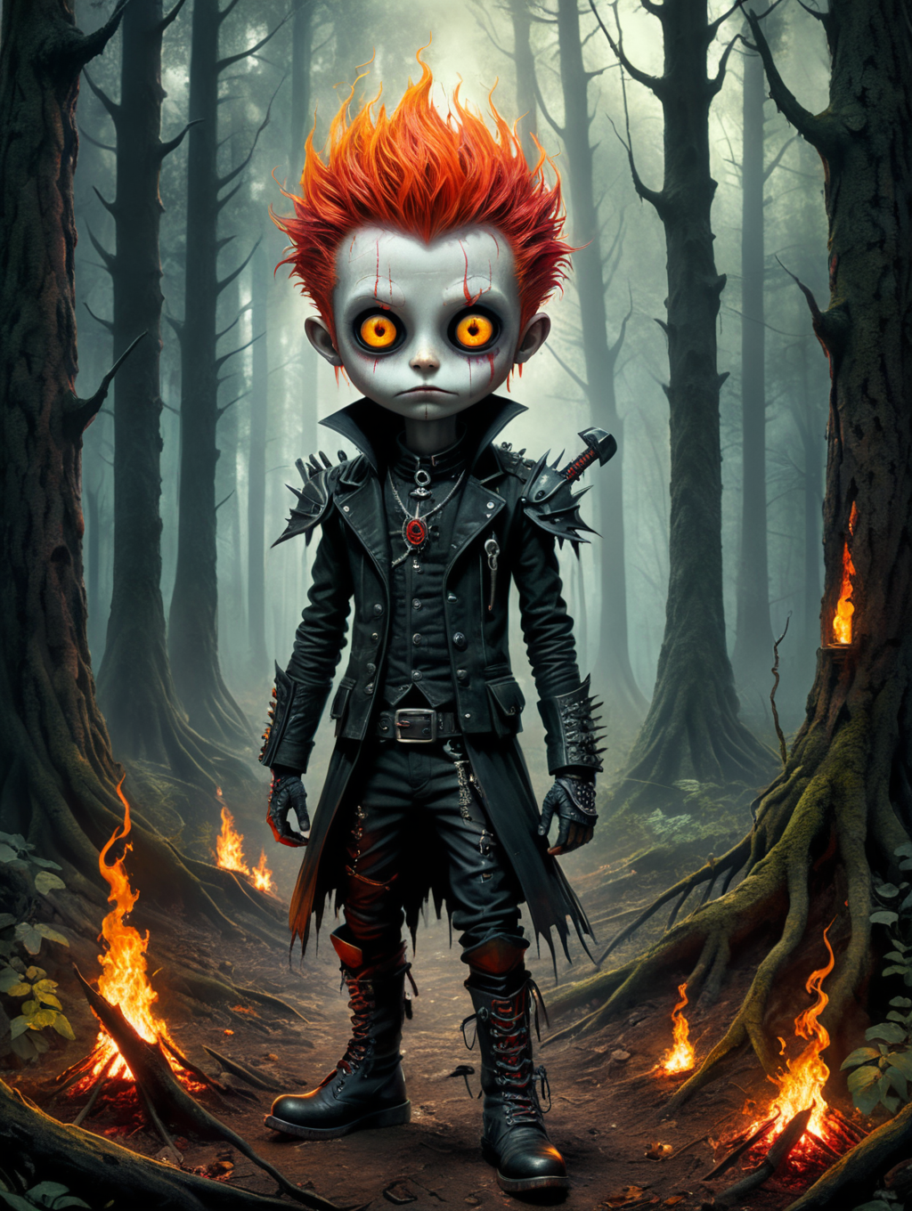 Premium Free ai Images | thin punk rocker in nightmare forest by andy ...