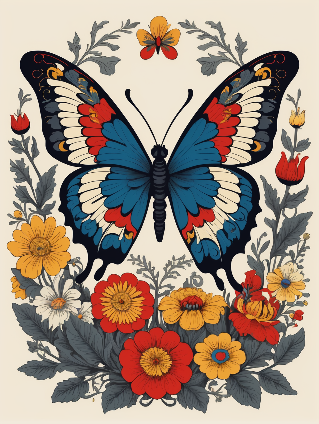 Premium Free ai Images | butterfly primary colors slavic style death ...