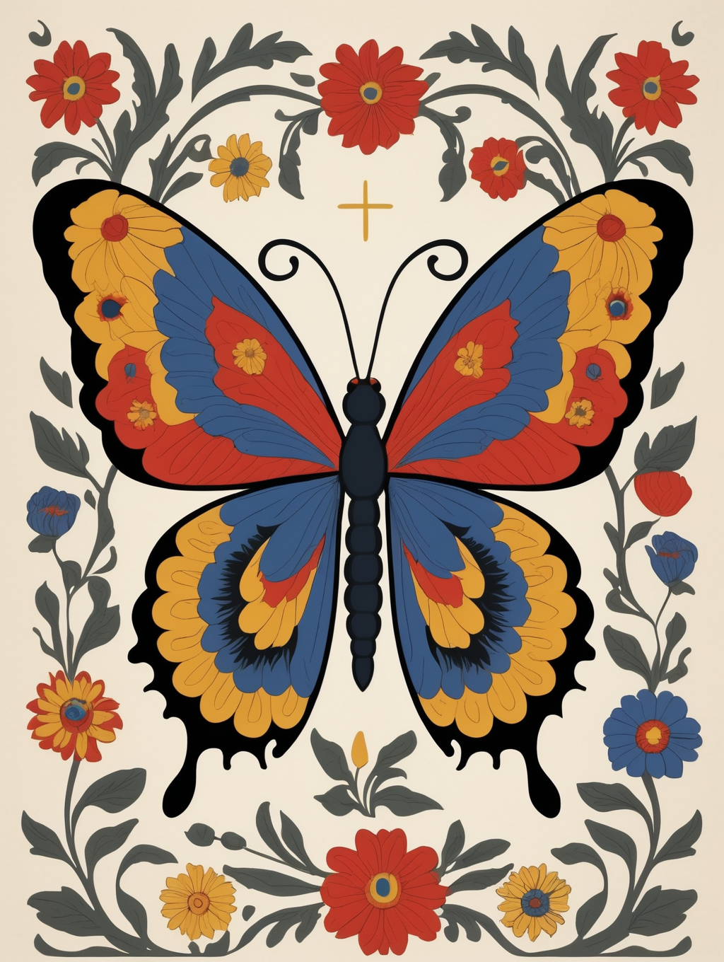 Premium Free ai Images | butterfly primary colors slavic style death ...