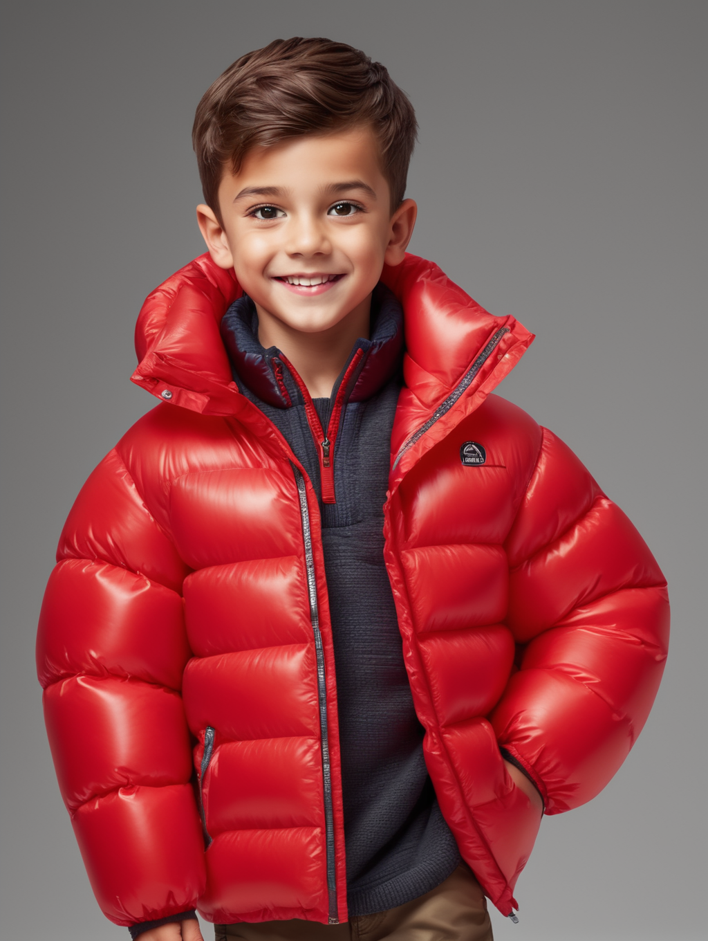 Premium Free ai Images | cute boy dressed red inflatable puffer jacket ...