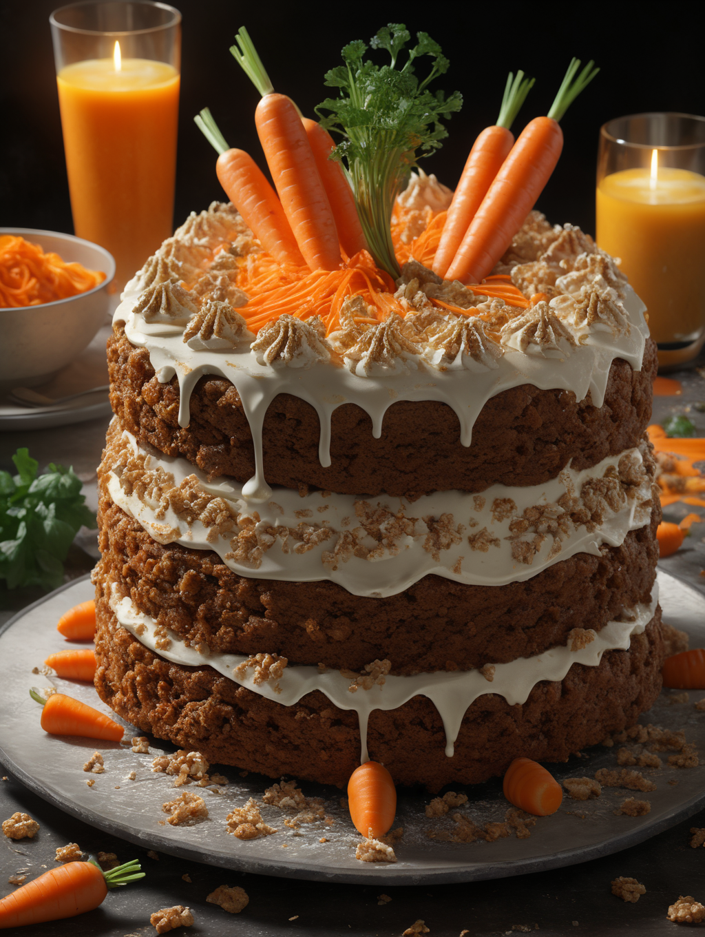 Premium Free ai Images | high quality cinematic food explosion carrot cake