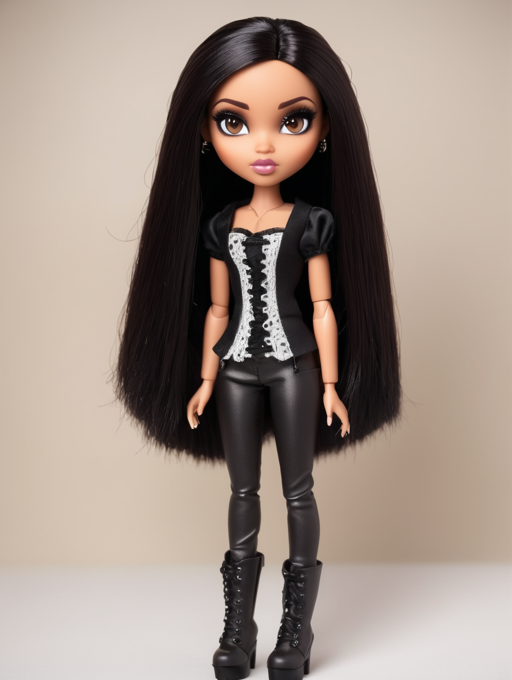 Premium Free ai Images | cartoon bratz doll black hair brown eyes goth