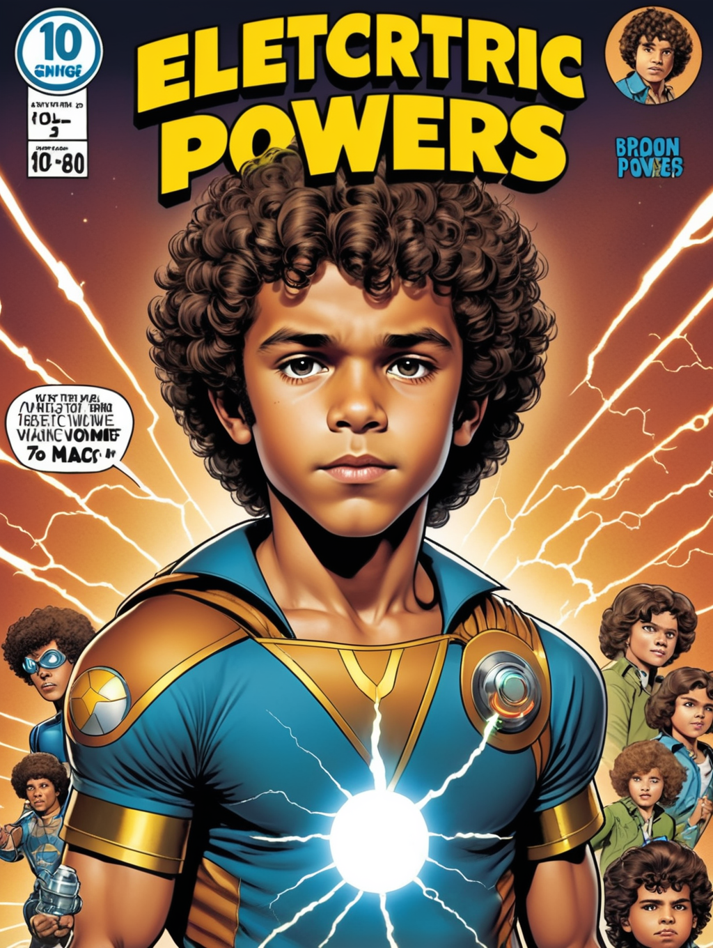 Premium Free ai Images | comic year old boy brown curly hair lightskin with electric powers ...