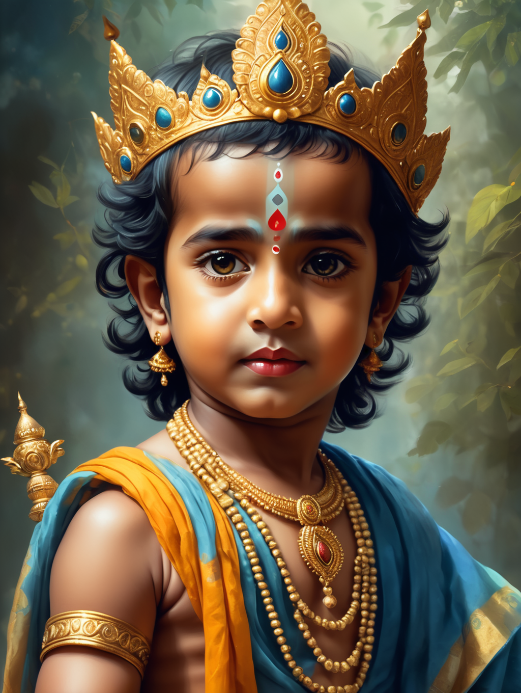 Premium Free ai Images | digital paint lord krishna child picture ...