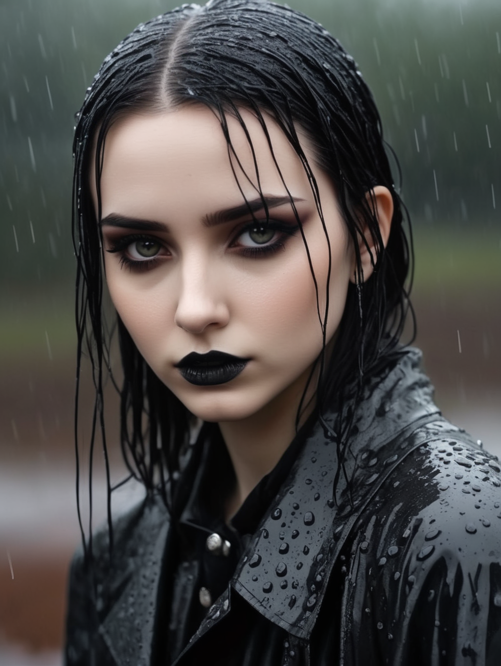 Premium Free ai Images | girl goth rain wet