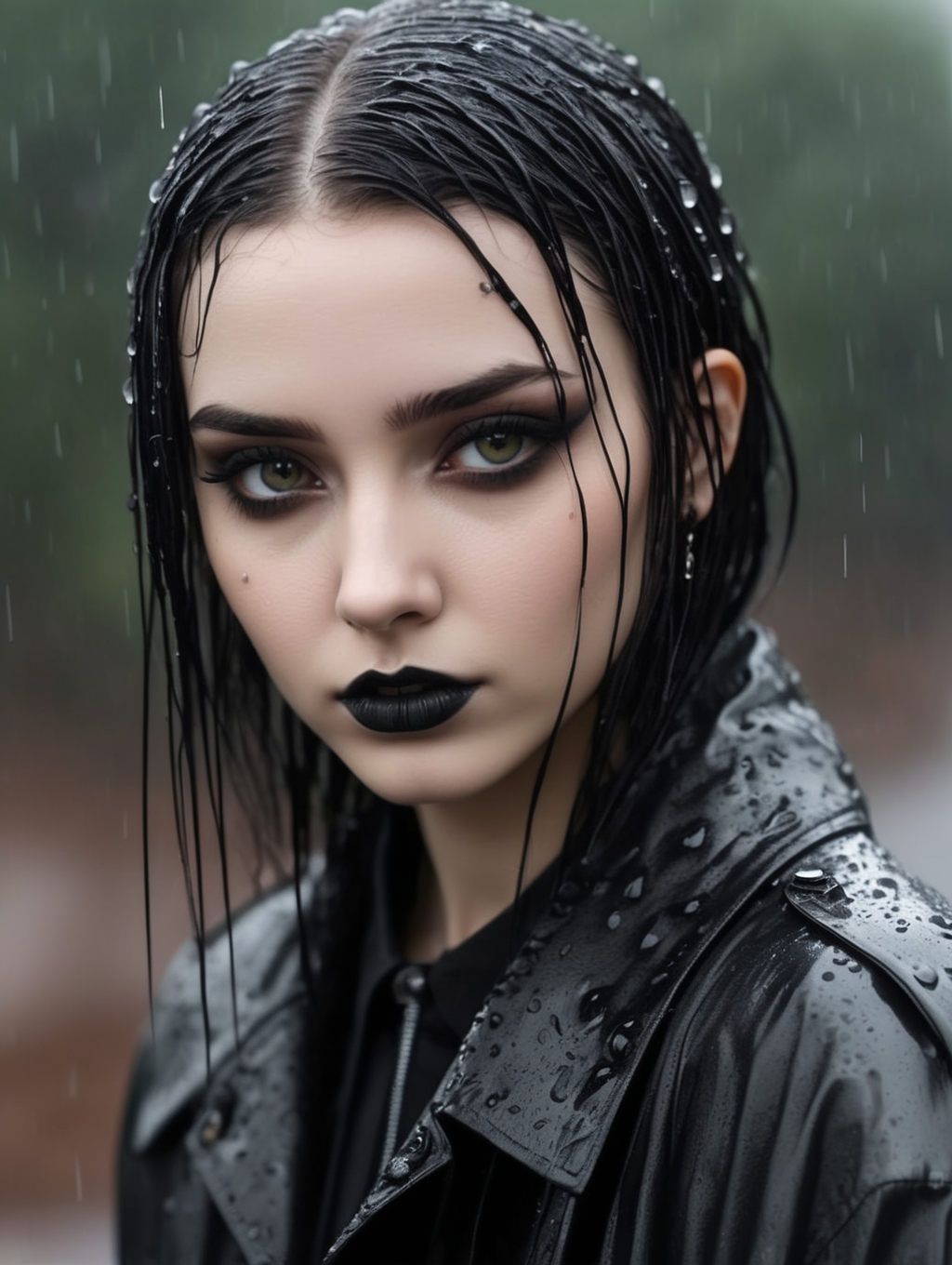 Premium Free ai Images | girl goth rain wet