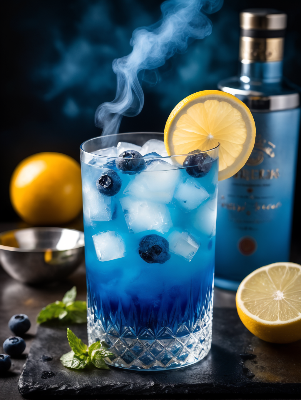 Premium Free ai Images | cocktail blue mist with dehydrated fruit slices
