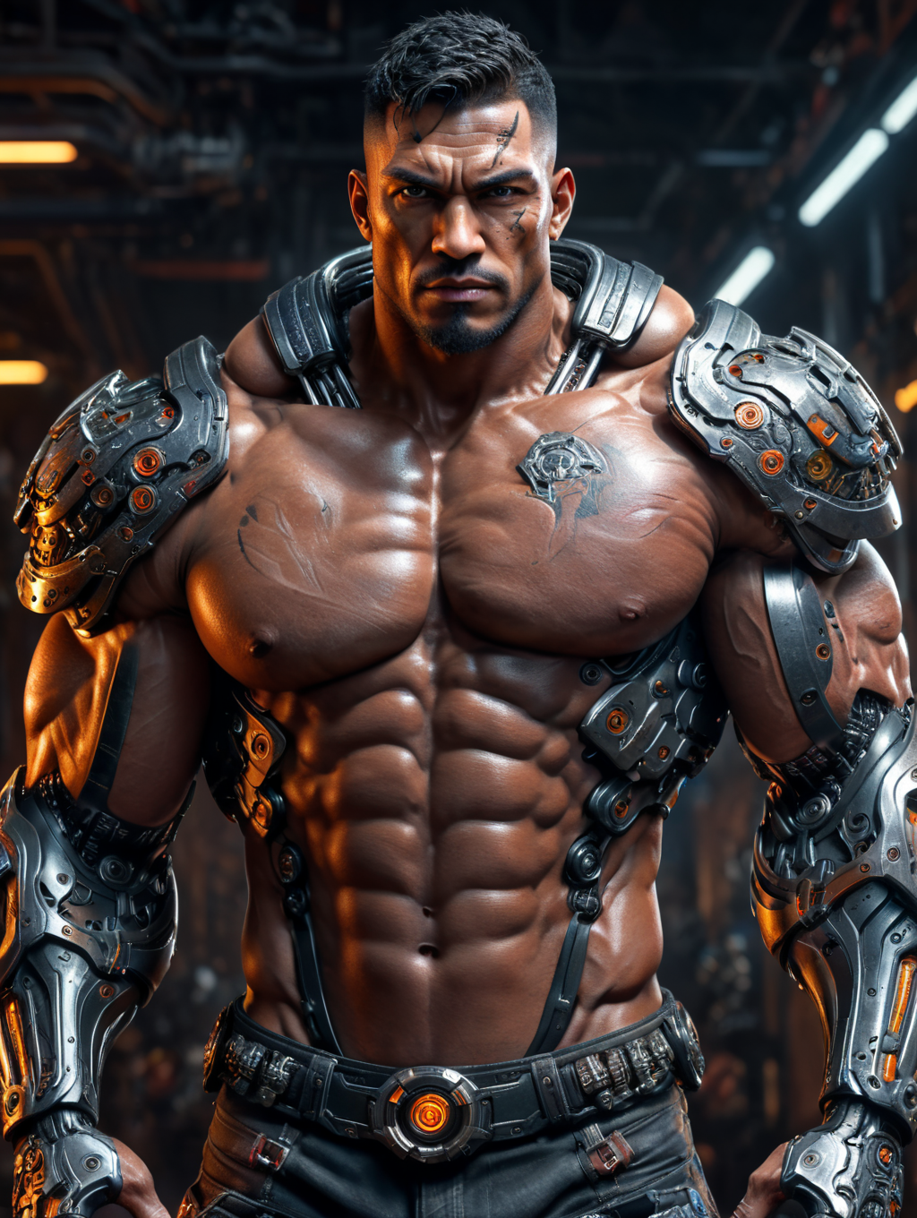 Premium Free ai Images | male muscle ripped cyborg big arms big chest
