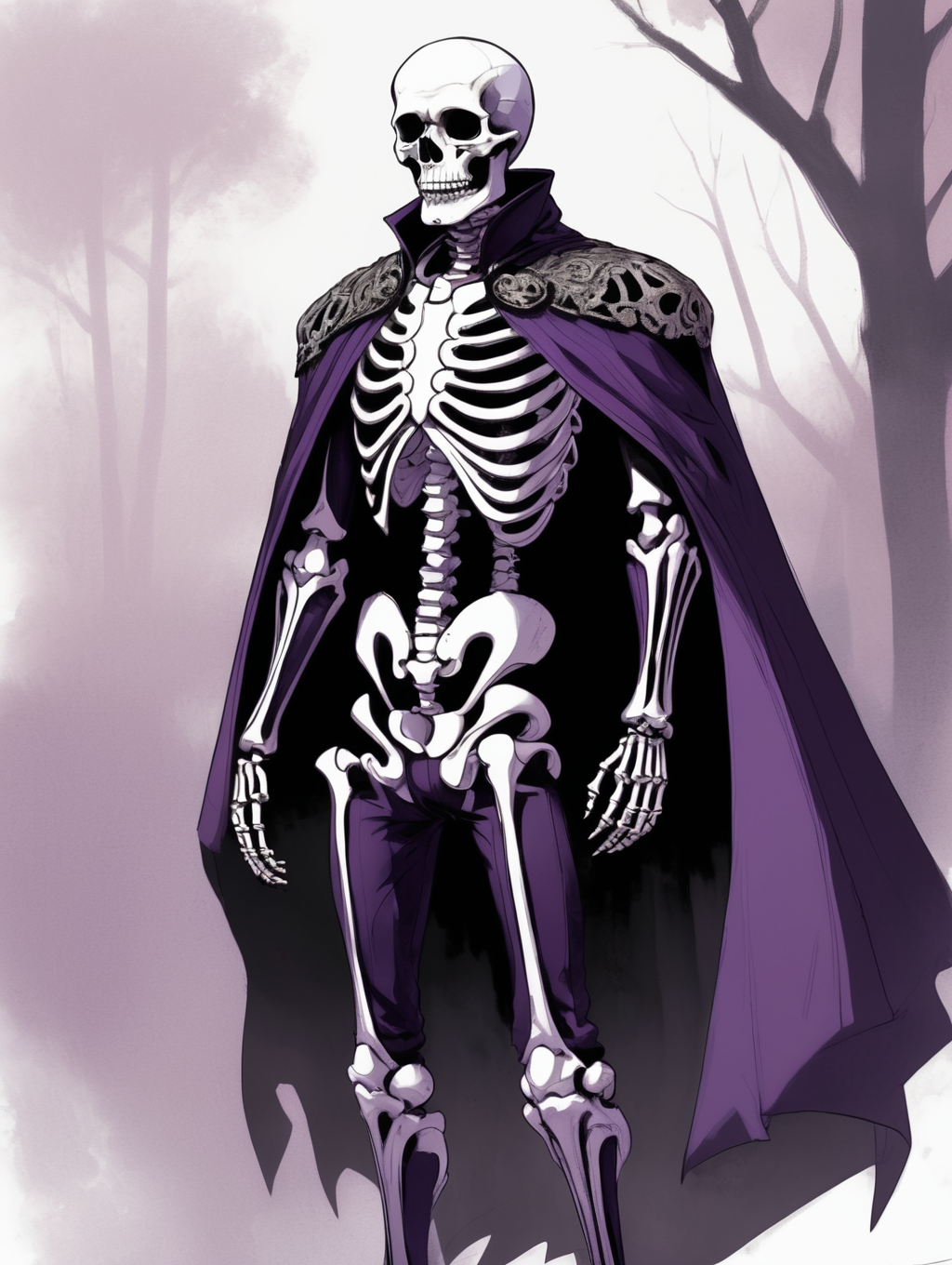 Premium Free ai Images | skeleton purple and black suit cape super ...