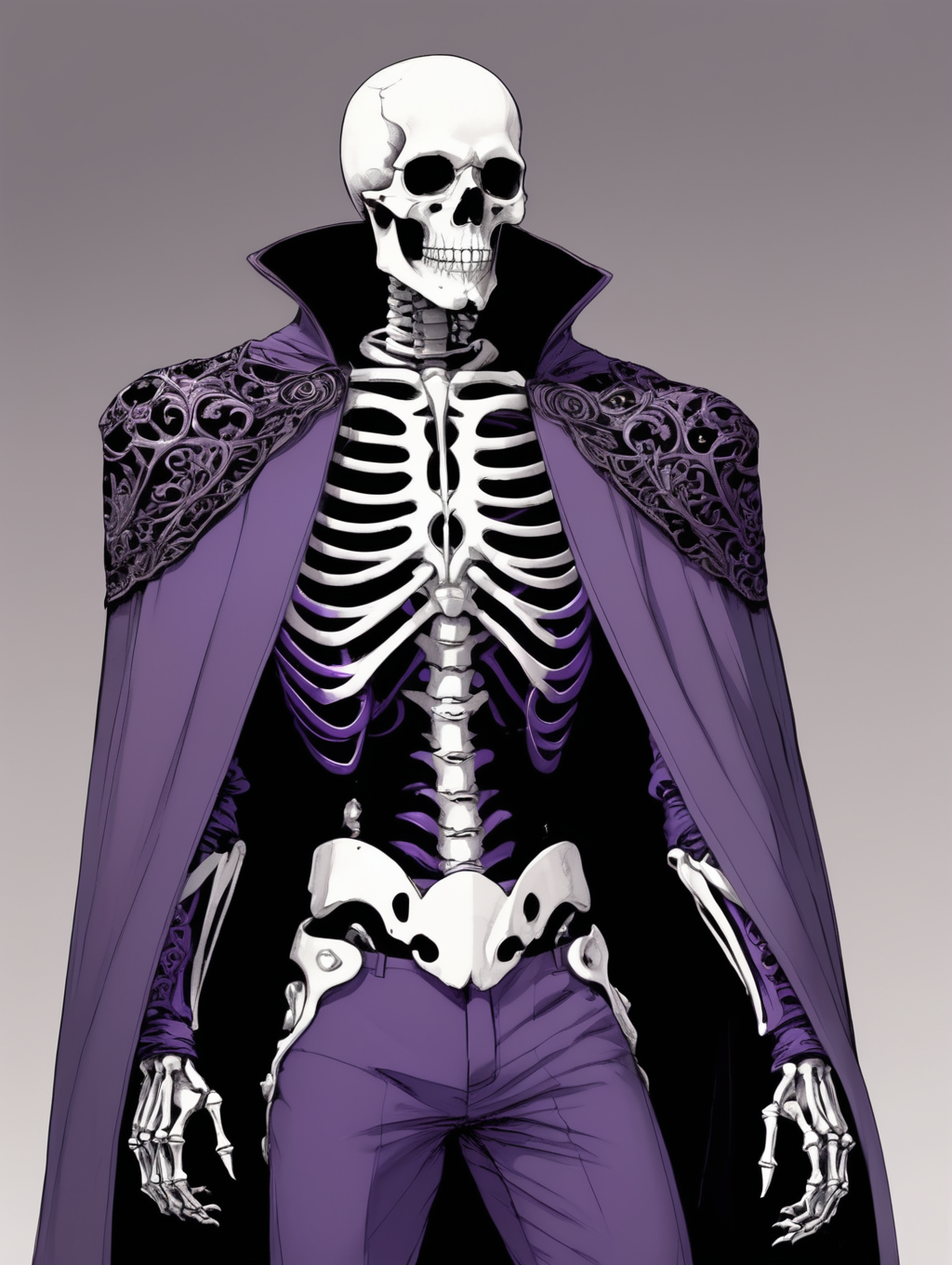 Premium Free ai Images | skeleton purple and black suit cape super ...