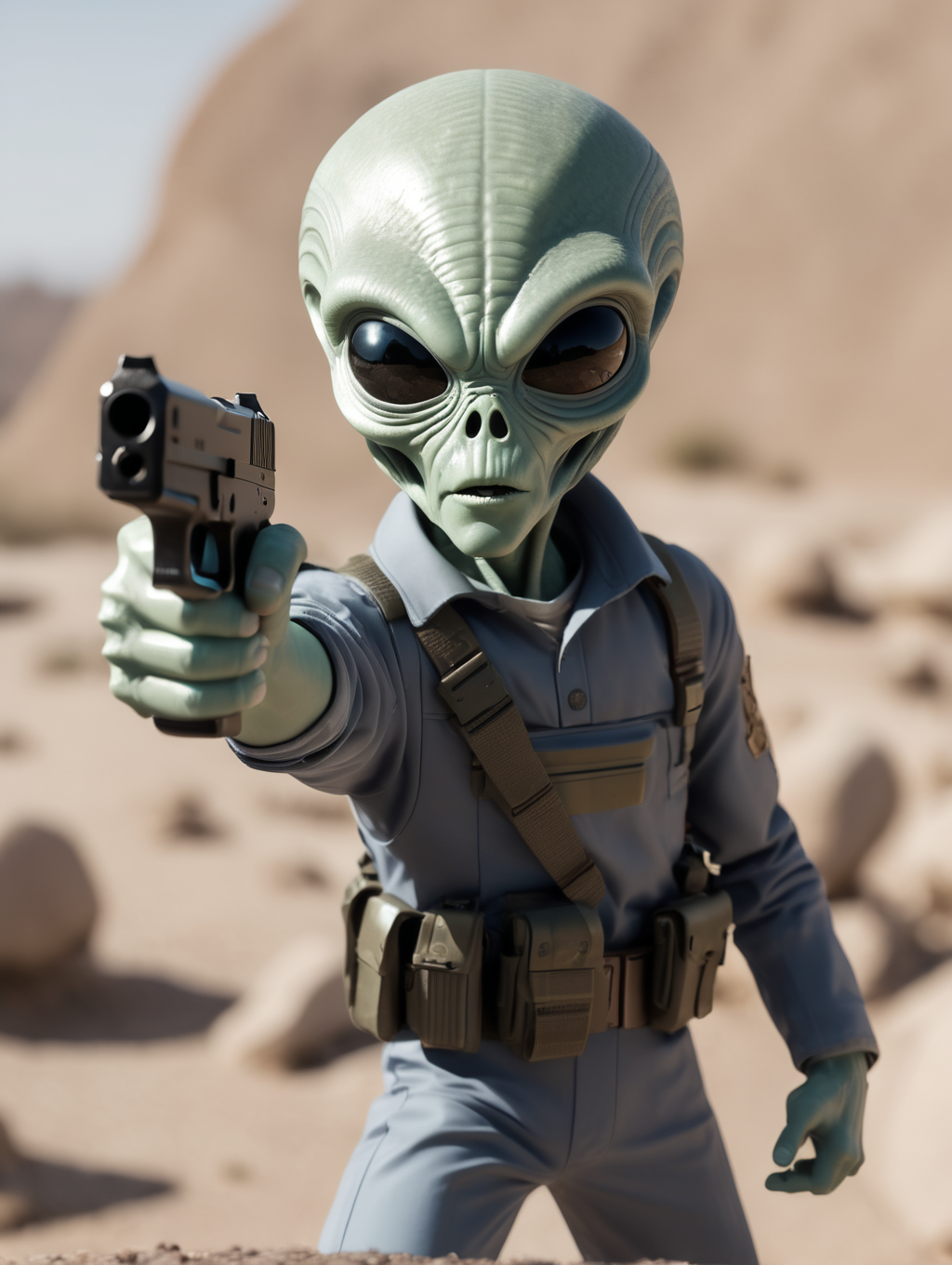 Premium Free ai Images | an alien pointing glock at the camera