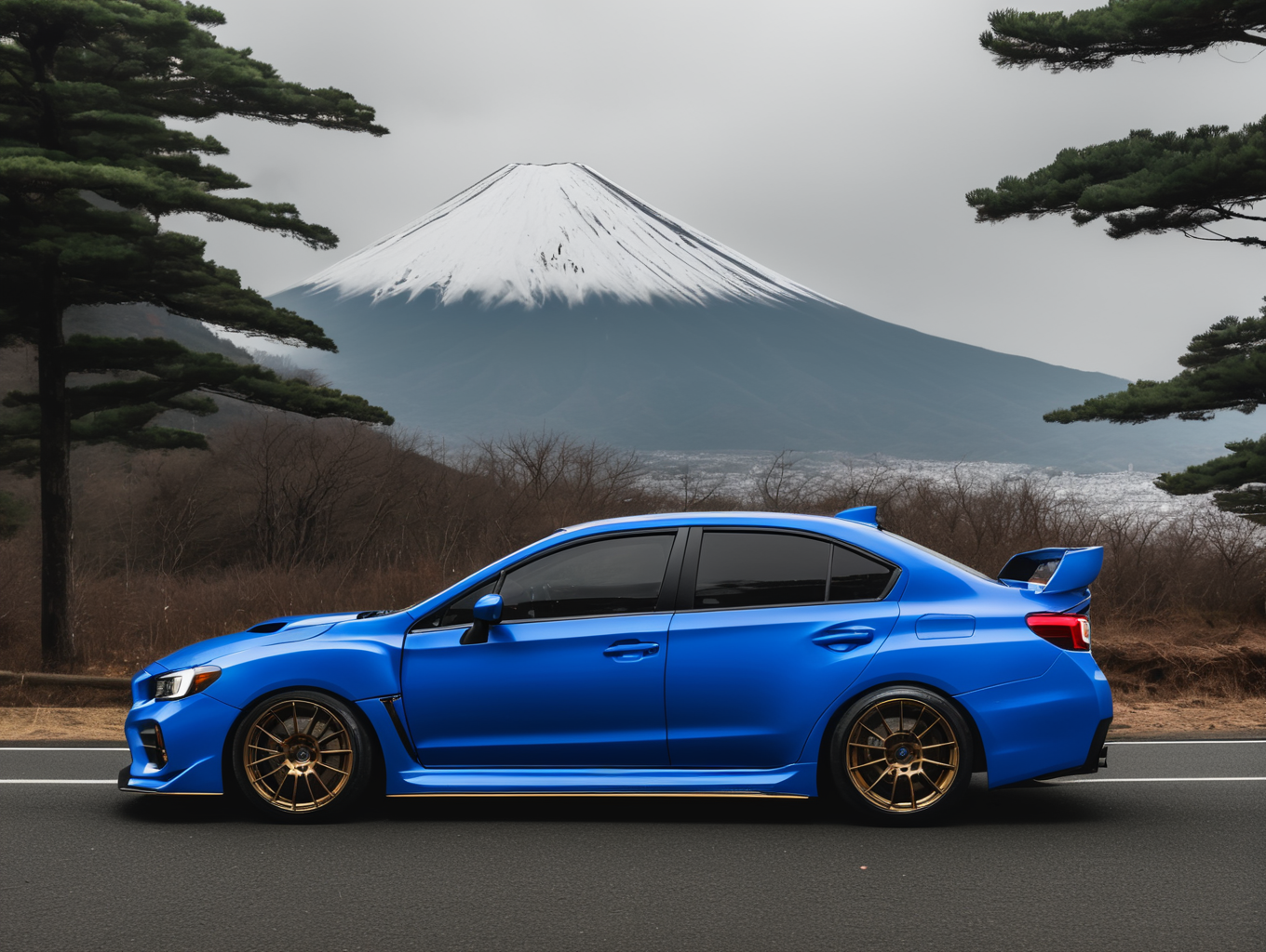 Premium Free ai Images | subaru wrx sti in front of mount fuji