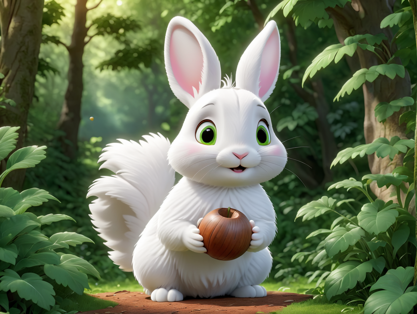 Premium Free ai Images | cute white rabbit holding nut in his hands in ...