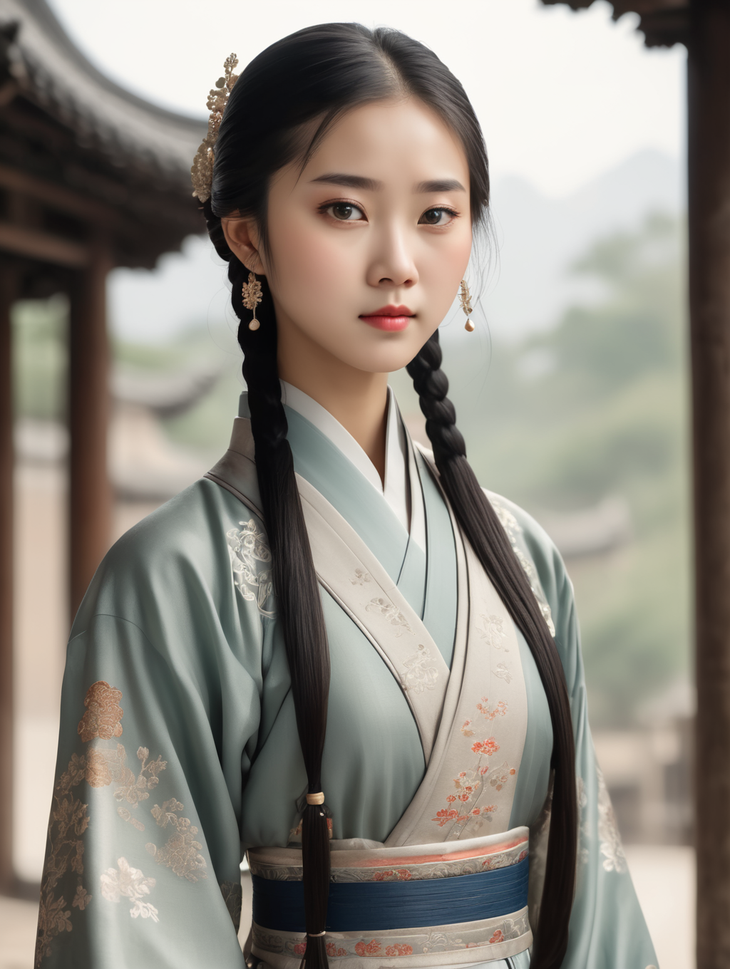 Premium Free ai Images | peasant chinese girl in hanfu standing full body