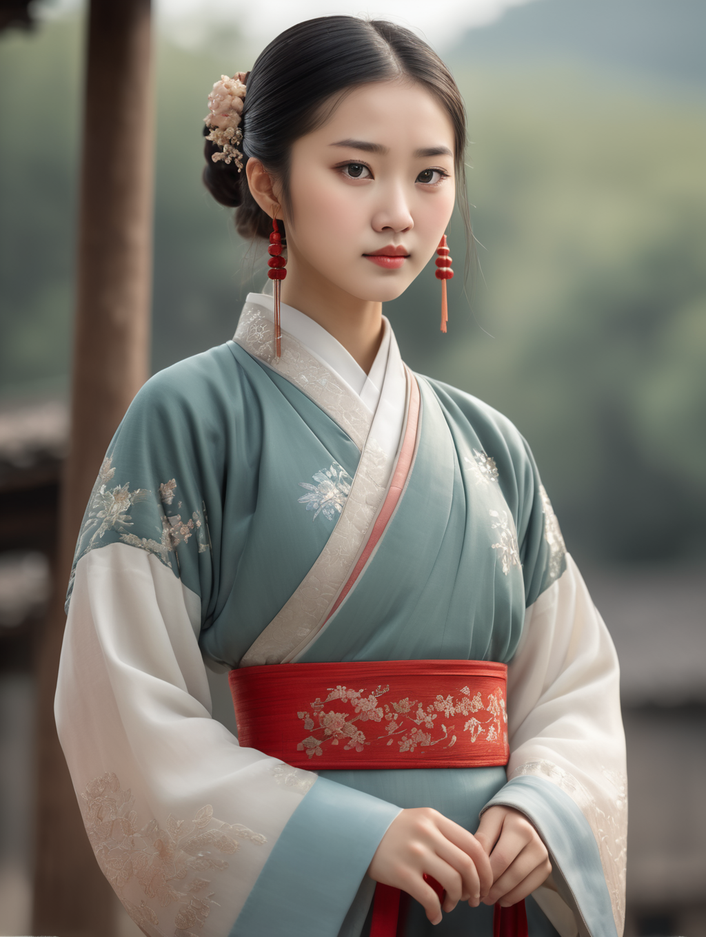 Premium Free ai Images | peasant chinese girl in hanfu standing full body
