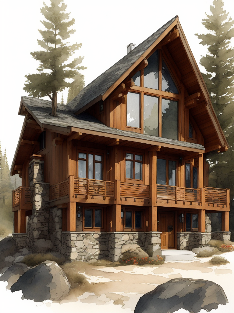 Premium Free ai Images | watercolour sketch of modern mountain timber ...