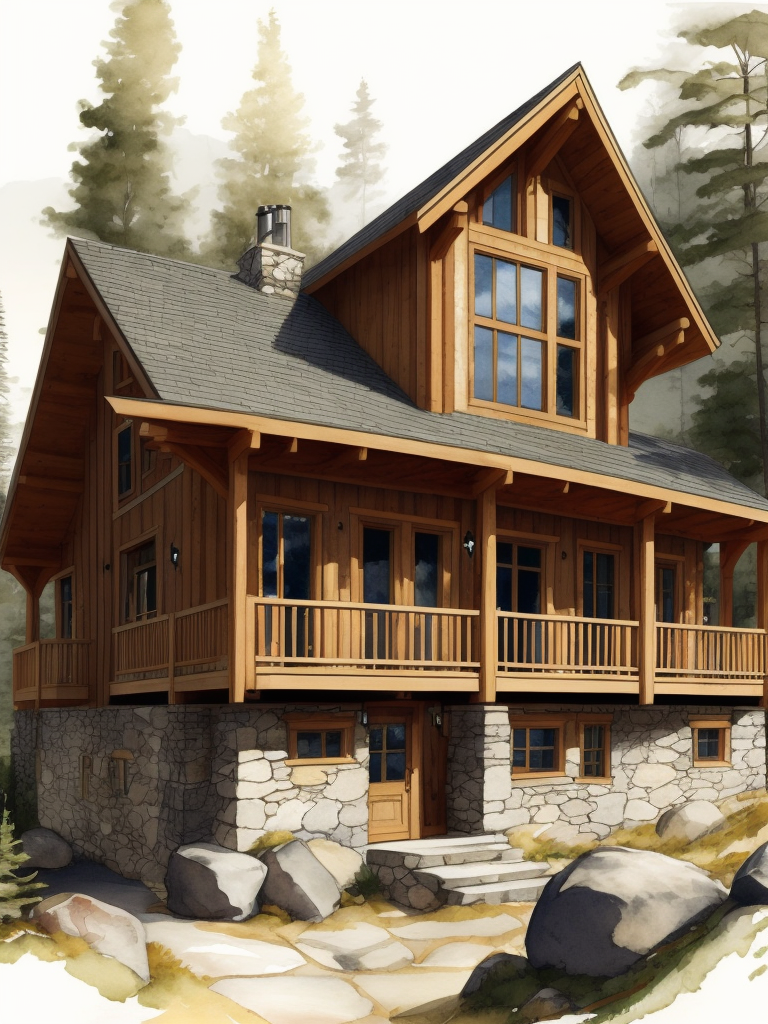 Premium Free ai Images | watercolour sketch of modern mountain timber ...