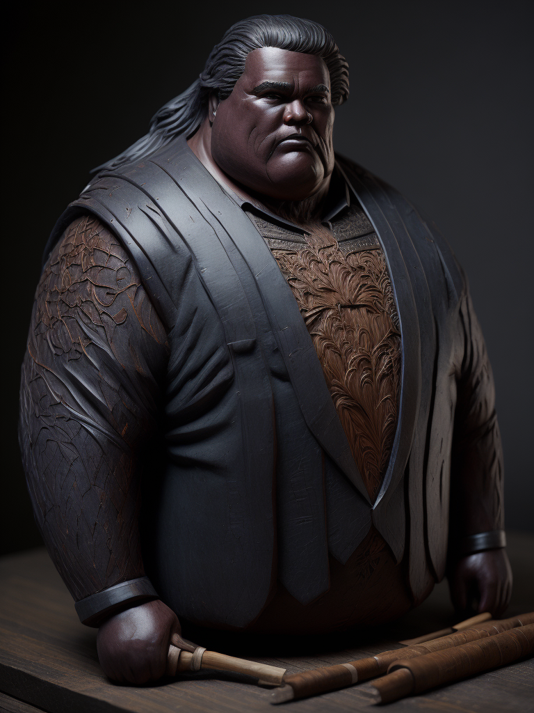Premium Free ai Images | fat american man carved from the dark reed ...