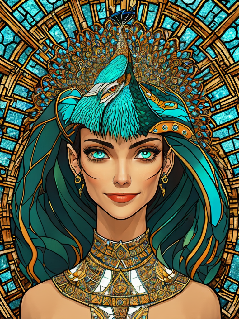 Premium Free ai Images | stained glass smiling peacock geometric lines ...