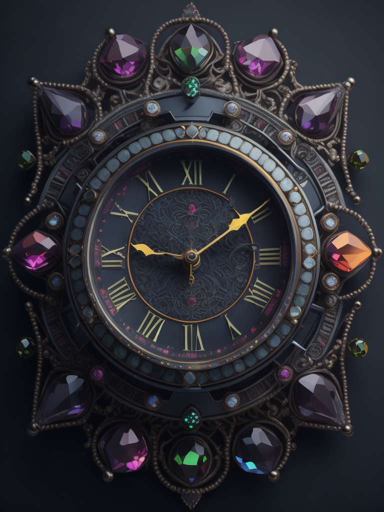 Premium Free ai Images | fractal jewelry clock with colourful gems