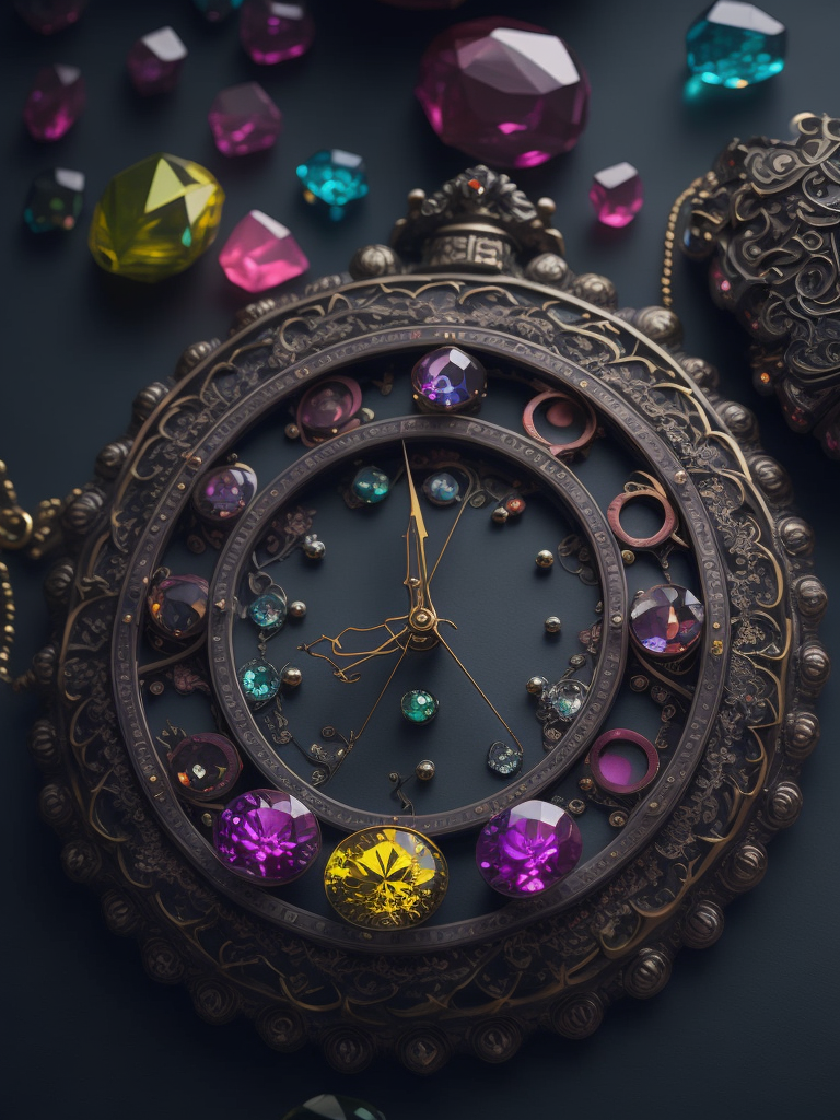 Premium Free ai Images | fractal jewelry clock with colourful gems