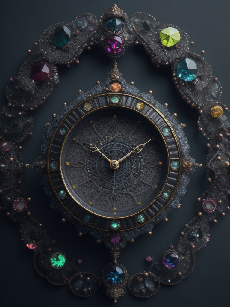 Premium Free ai Images | fractal jewelry clock with colourful gems