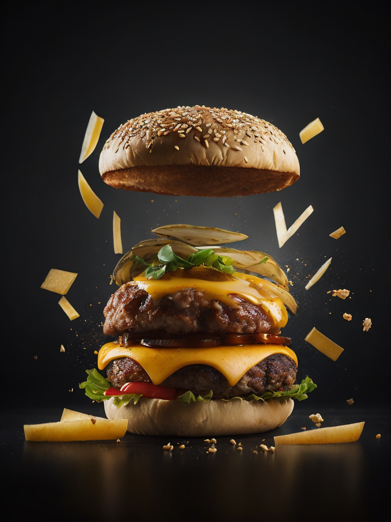 Premium Free ai Images | high quality cinematic food explosion burger