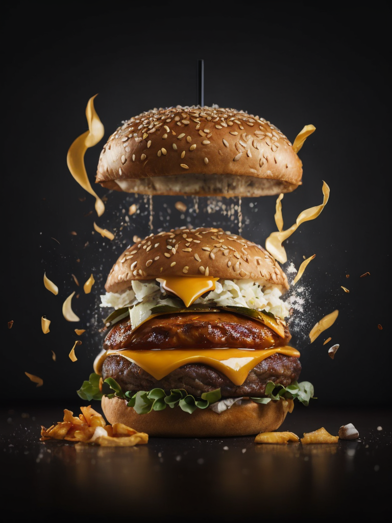 Premium Free ai Images | high quality cinematic food explosion burger
