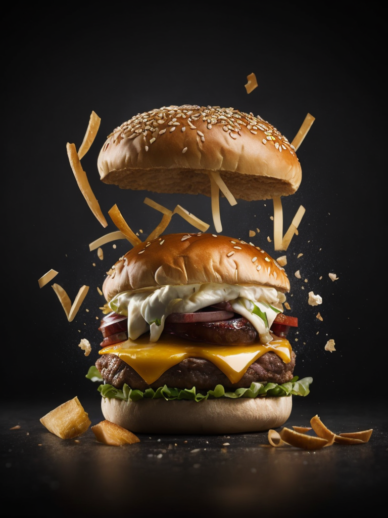 Premium Free ai Images | high quality cinematic food explosion burger