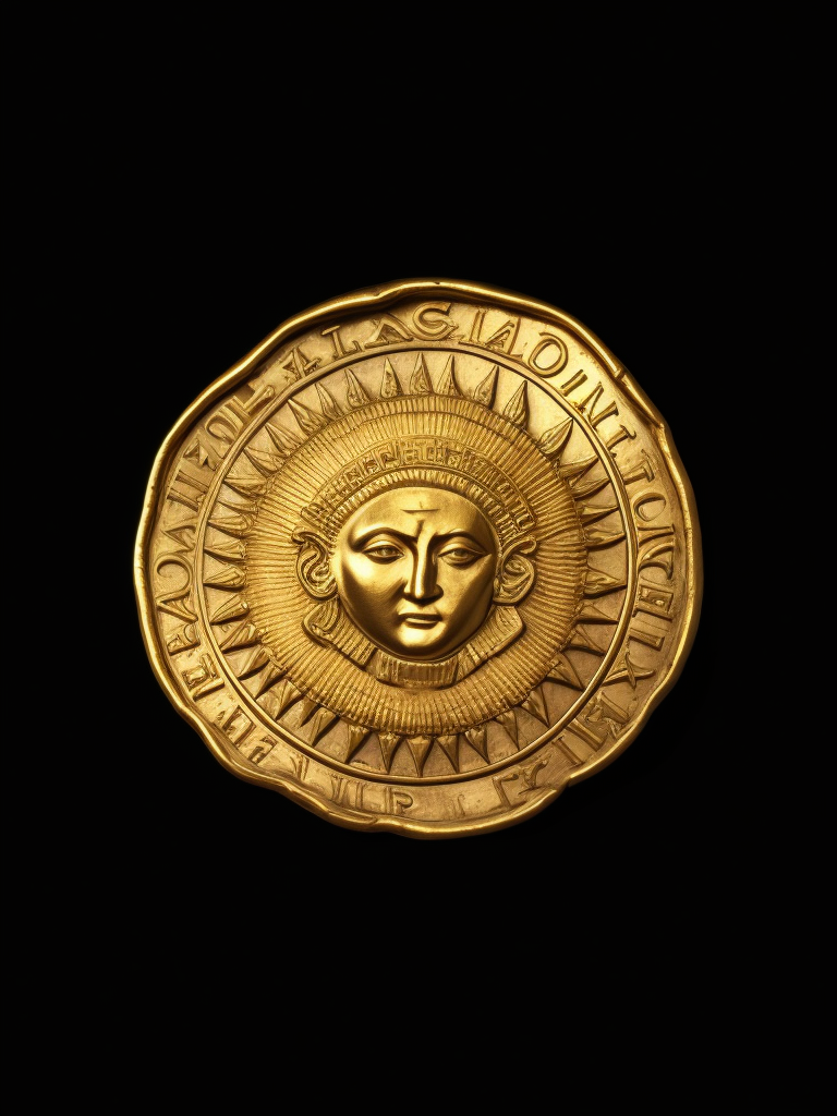 Lumenor AI Image Generation - ancient gold carved coin with sun face ...