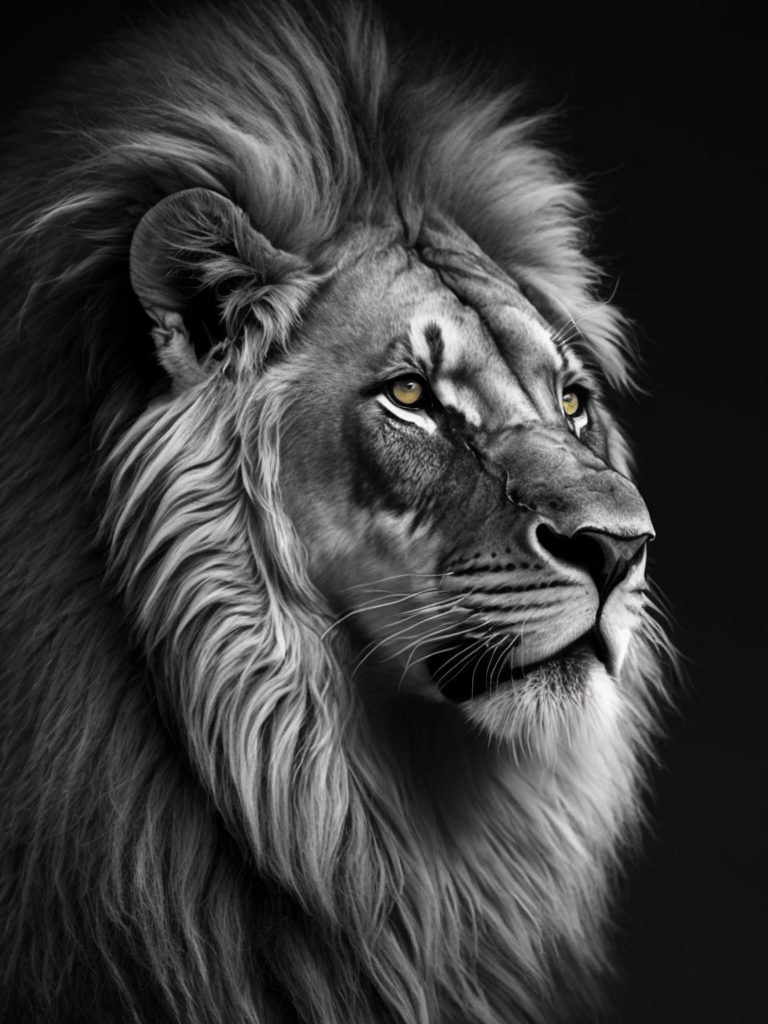 Premium Free ai Images | photo of lion in black and white style sharped ...