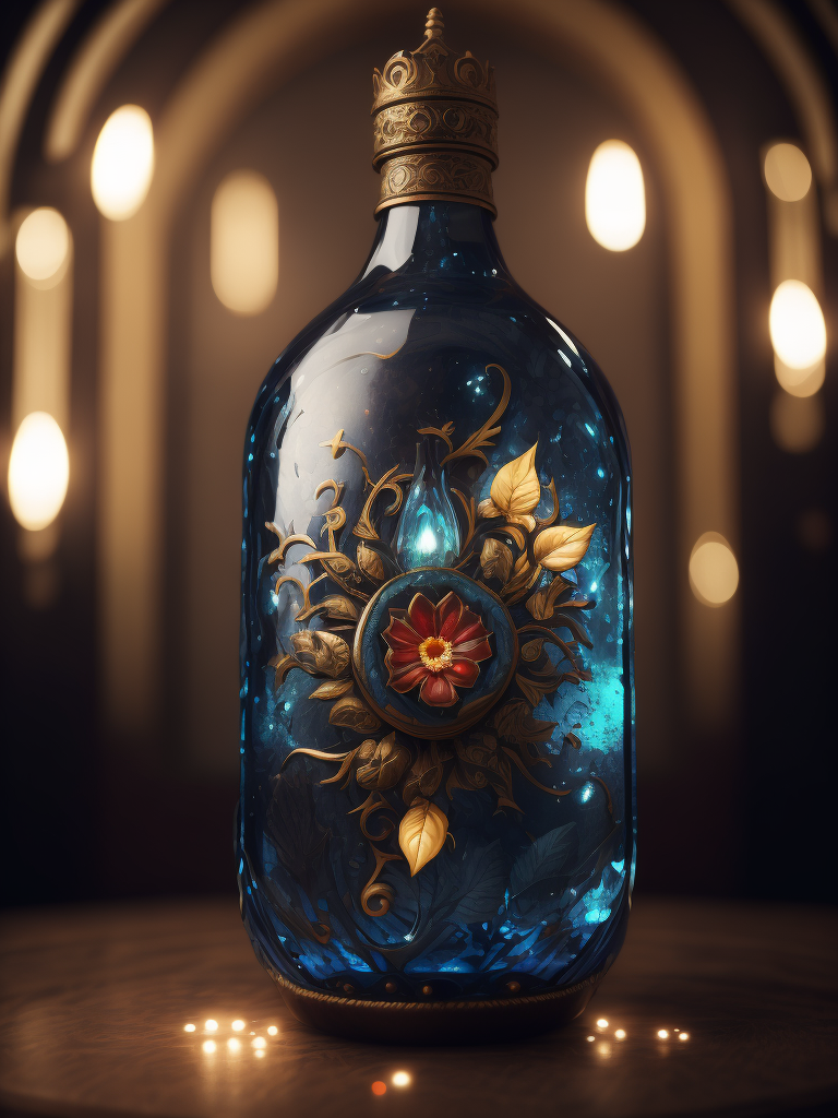 Premium Free ai Images | magic elixir bottle from carved glass decorated with flowers and gems ...