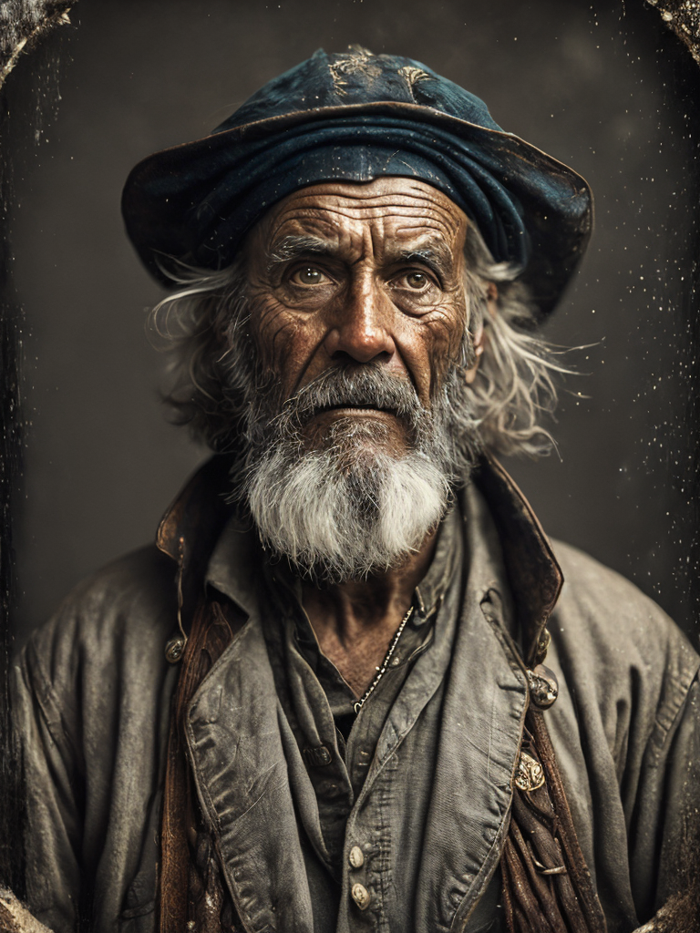 Premium Free ai Images | wet plate photograph of grizzled old sea captain
