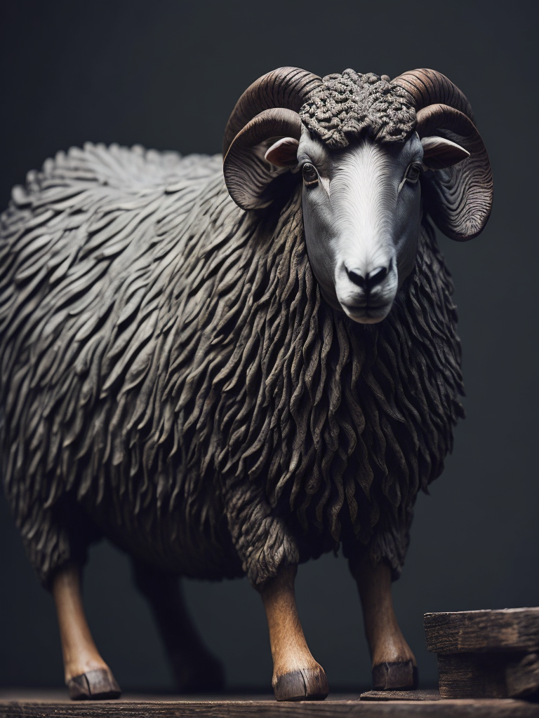 Premium Free ai Images | wood carved sheep deep carved details black ...