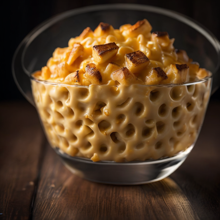 Premium Free ai Images | hot mac cheese in glass bowl on wooden table dark background high in ...