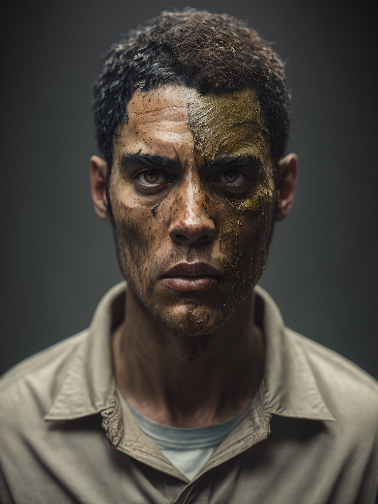 Premium Free ai Images | half man half zombie head covered with goo