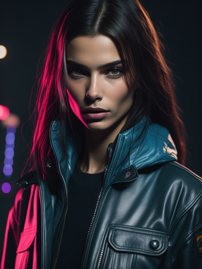 Premium Free ai Images | emily ratajkowski wearing cyberpunk streetwear ...