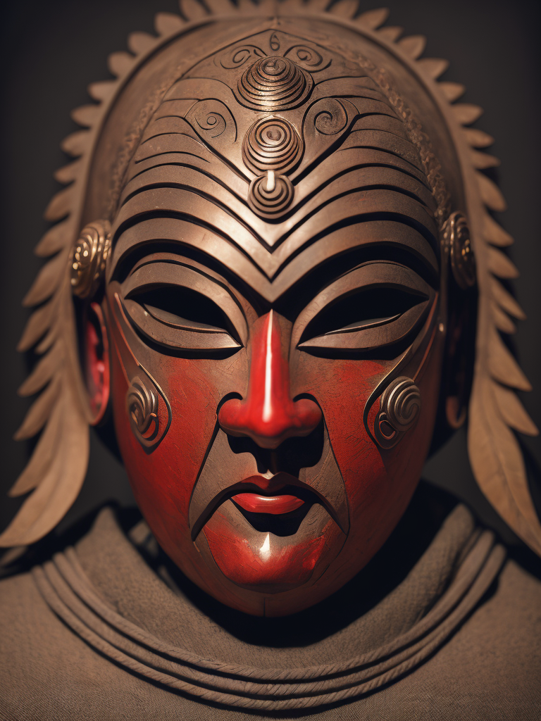 Premium Free ai Images | wooden maori mask traditional mask red bead ...
