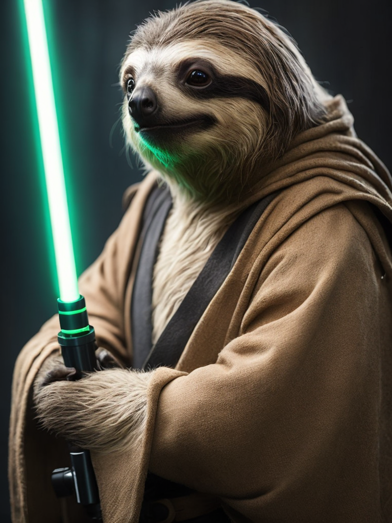 Premium Free ai Images | sloth jedi holding green lightsaber