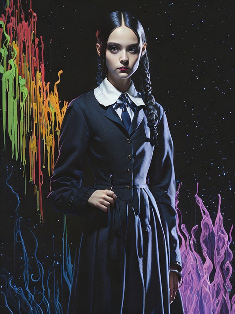 Premium Free ai Images | detailed paint of wednesday addams highly ...