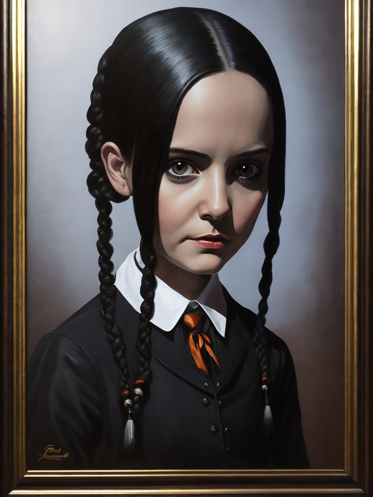 Premium Free ai Images | detailed paint of wednesday addams highly ...