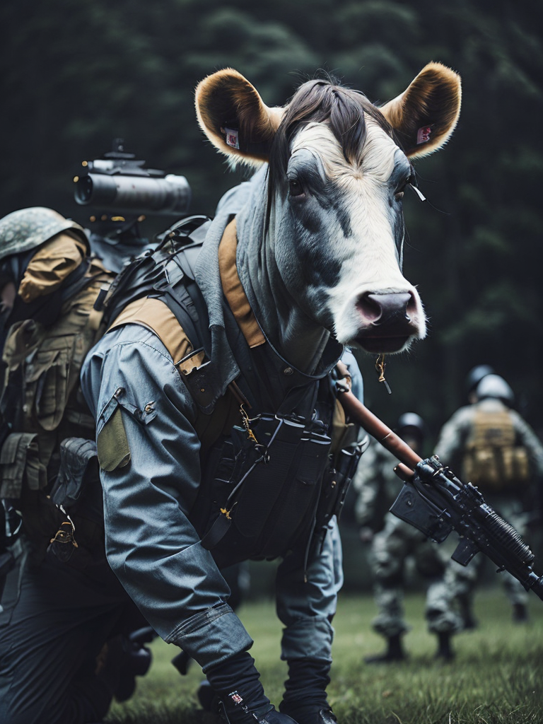 Premium Free ai Images | cow in us military uniform with an in his hand ...