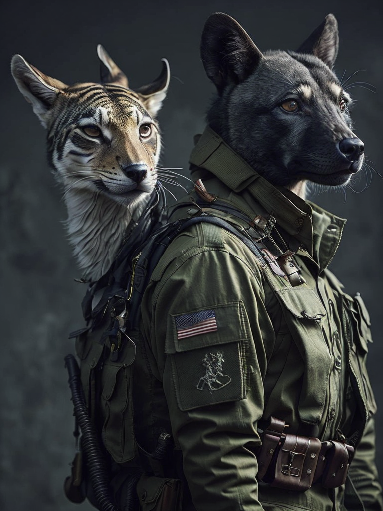 Premium Free ai Images | wild animals in military cloths wild animals ...