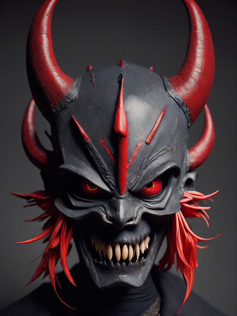Premium Free ai Images | wooden red japanese demon mask with fangs and ...