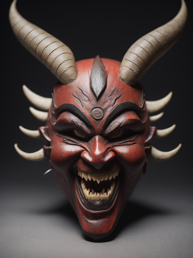 Premium Free ai Images | wooden red japanese demon mask with fangs and ...