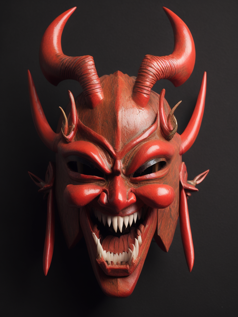 Premium Free ai Images | wooden red japanese demon mask with fangs and ...
