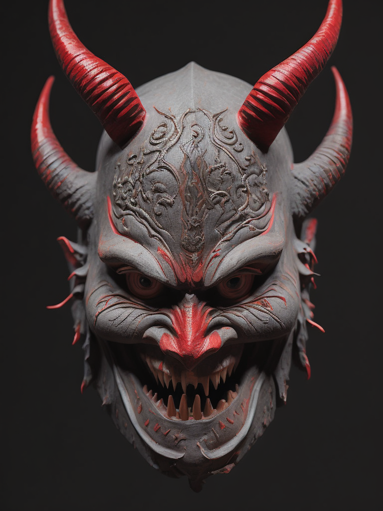 Premium Free ai Images | wooden red japanese demon mask with fangs and ...