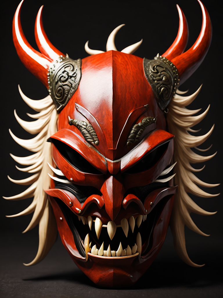 Premium Free ai Images | wooden red japanese demon mask with fangs and ...